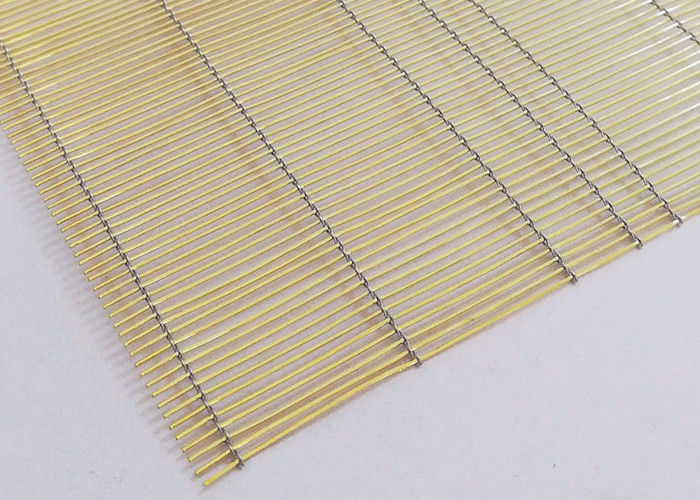 Architectural Brass Woven Wire Mesh For Laminated Glass , Gold Color